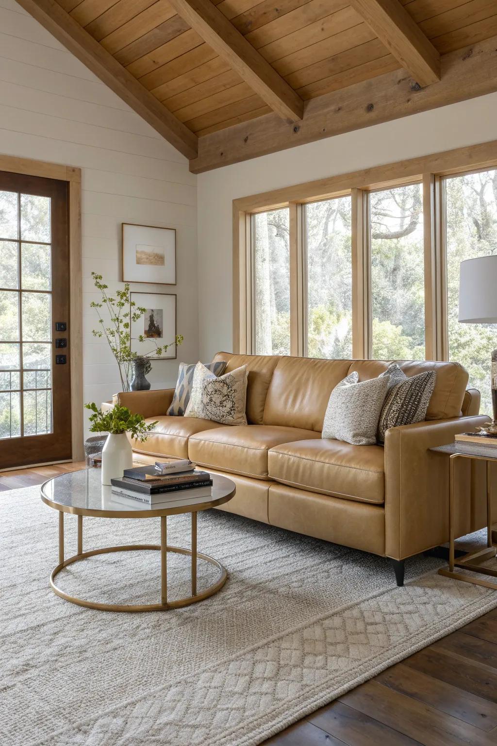 16+ Chic Beige Leather Sofa Living Room Ideas - Vervilla