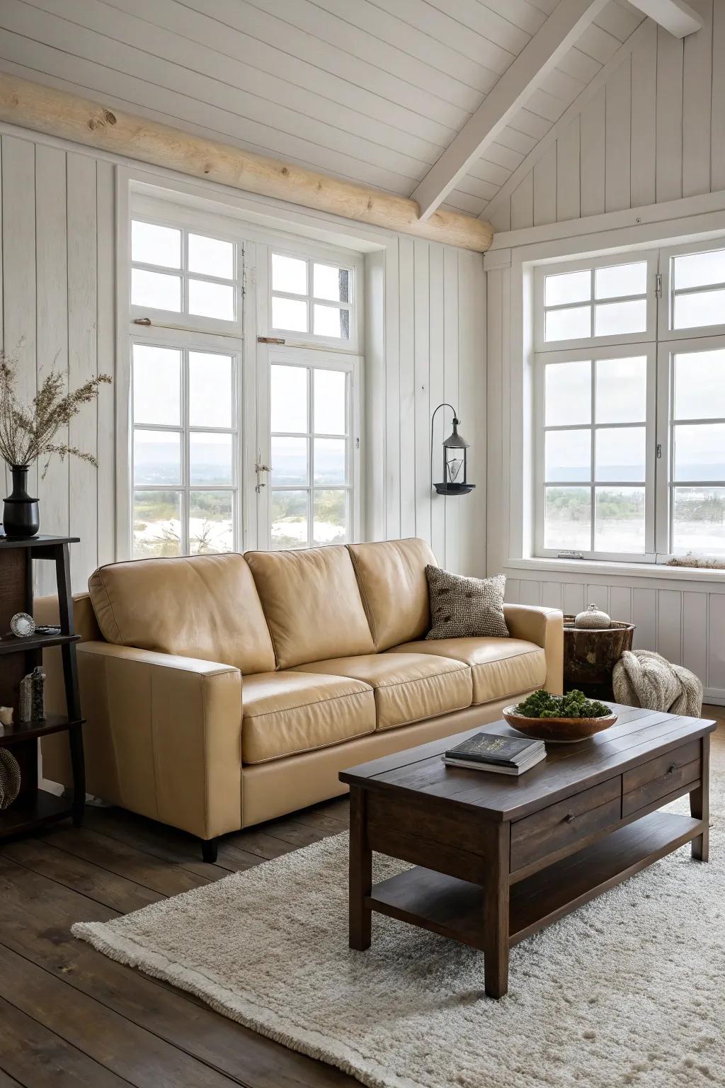 16+ Chic Beige Leather Sofa Living Room Ideas - Vervilla